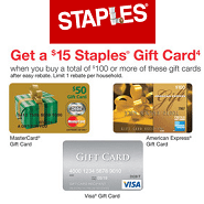 $15 Staples Giftcard Easy Rebate When You Purchase $100 Or More Visa ...