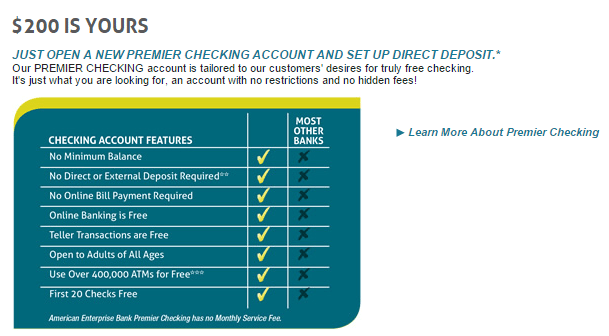 [Expired] [IL only] American Enterprise Bank $200 Checking Promotion ...