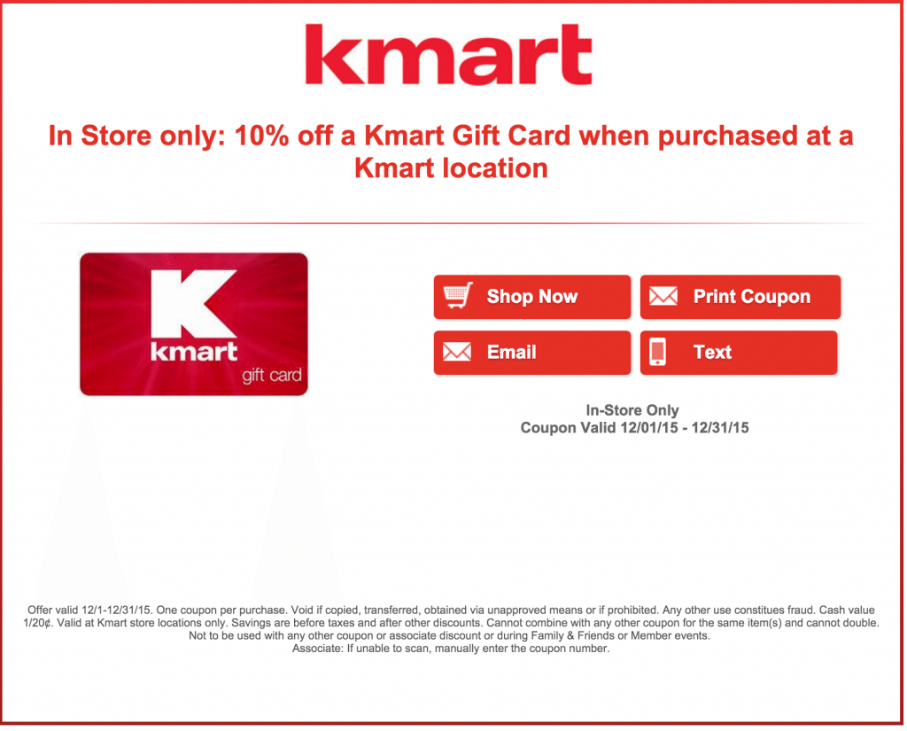 Coupon for 10% Off Kmart Gift Cards, In-Store Only - Doctor Of Credit