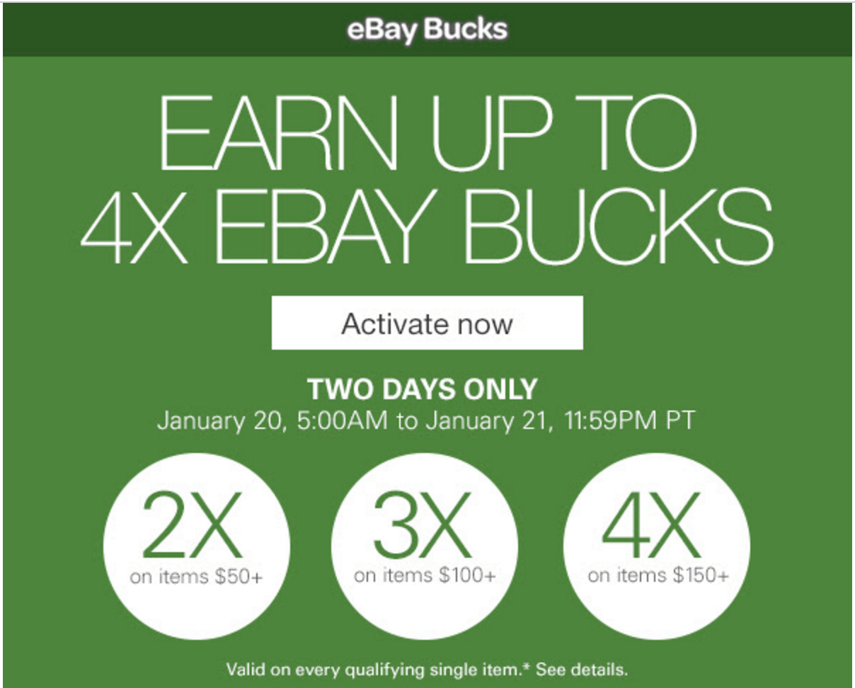 4x eBay Bucks, 1/20-1/21 [Targeted] - Doctor Of Credit