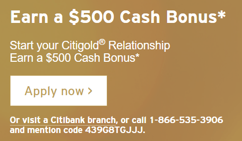 Citi Gold $500 Checking Bonus (Requires $50,000 Deposit) - Doctor Of Credit