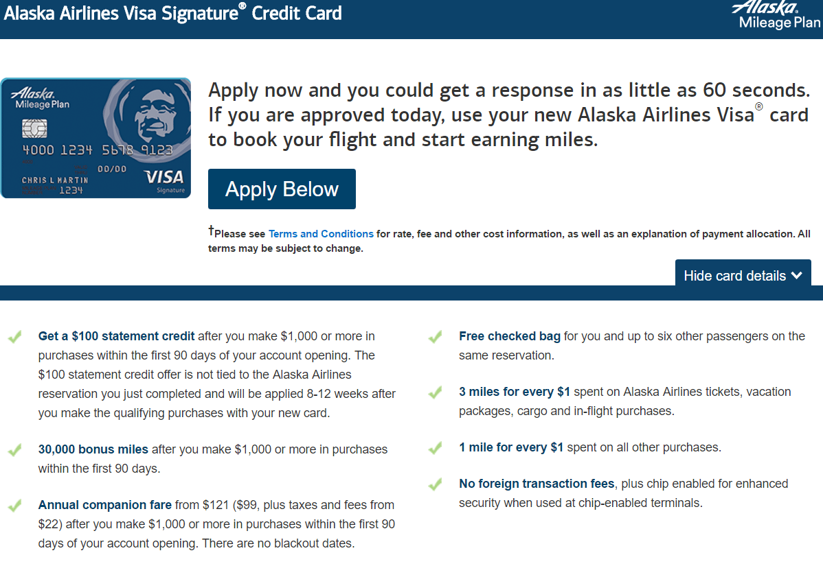 Bank of America Alaska Airlines 30,000 Miles + $100 Statement Credit ...