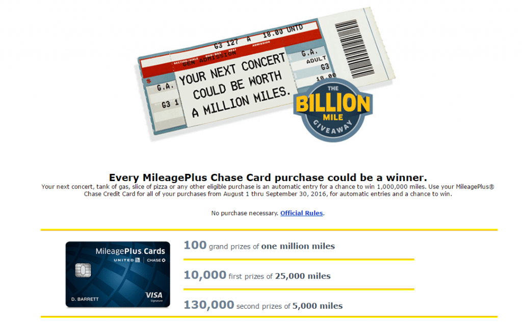 Chance To Win Part Of One Billion Miles From United For Chase ...
