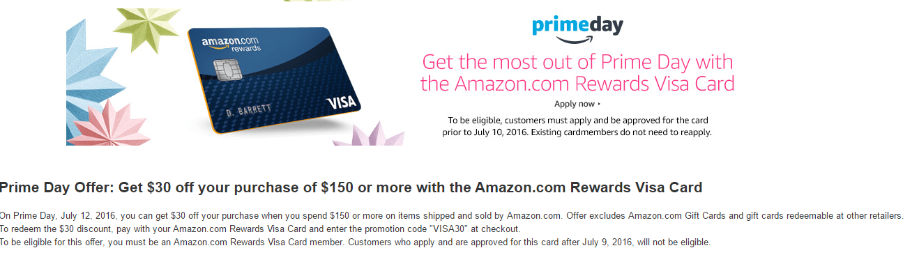 Chase Amazon Cardholders Will Get $30 Off $150+ Amazon.com On Prime Day (Excludes Gift Cards ...