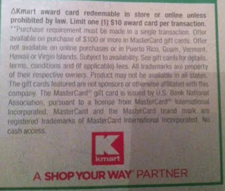 Kmart $10 Credit with $100 Mastercard Gift Purchase (11/6-11/12 ...