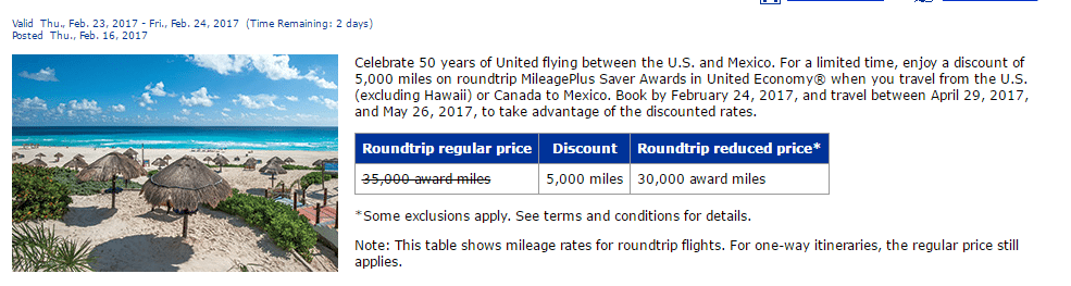 United Offering 5,000 Mile Discount On Round Trip Awards To Mexico (Now ...