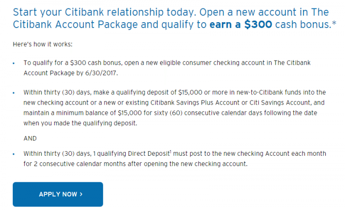 Nationwide Citibank $300 Checking Bonus with $15,000 Initial Deposit ...