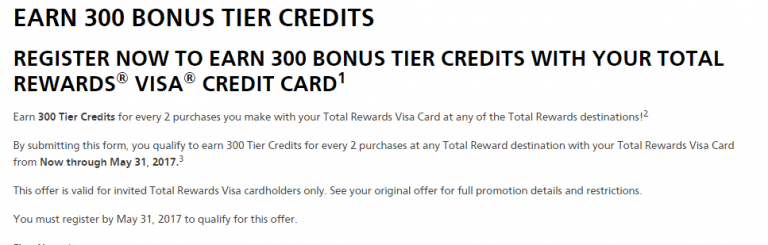 Total Rewards Credit Card: Earn 300 Tier Credits Every Two Purchases ...