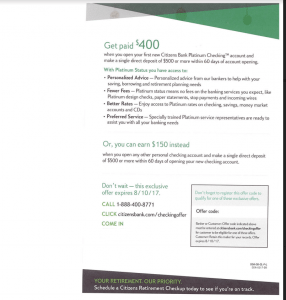 [Targeted] Citizens Bank $400/$150 Checking Bonus - Doctor Of Credit