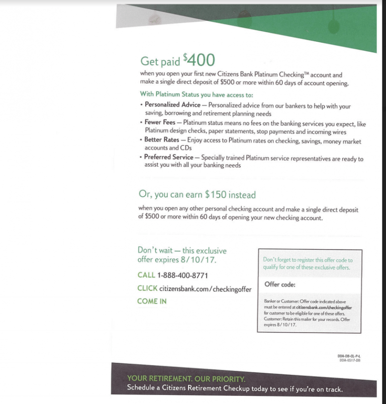 [Targeted] Citizens Bank $400/$150 Checking Bonus - Doctor Of Credit