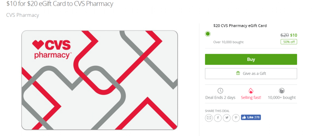 [YMMV] Groupon: $20 CVS Giftcard For $10 - Doctor Of Credit