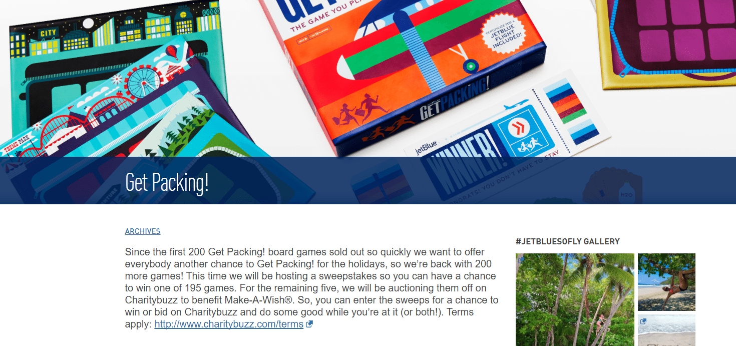 [Expired] JetBlue 'Get Packing!' Boardgame With Free Flight Sweepstakes ...