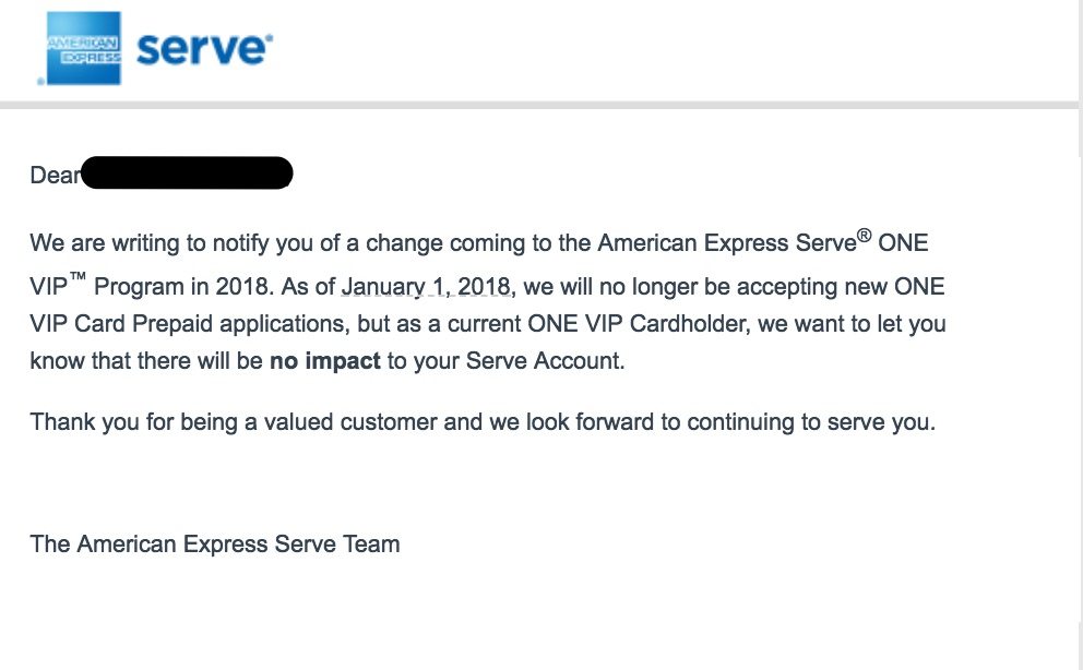 OneVIP Serve Card to Stop Applications in 2018 - Doctor Of Credit