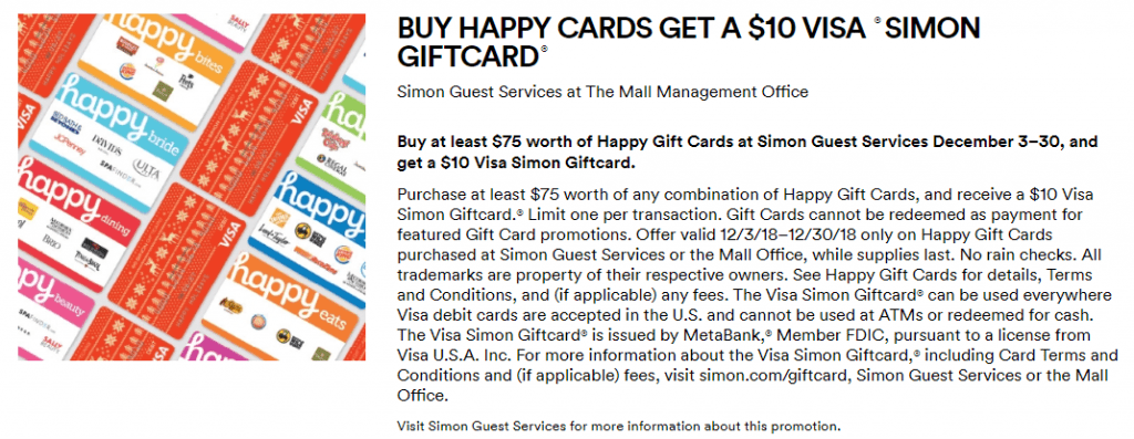[Expired] [YMMV] Simon Malls: Purchase $75 In Happy Giftcards & Get $10 ...
