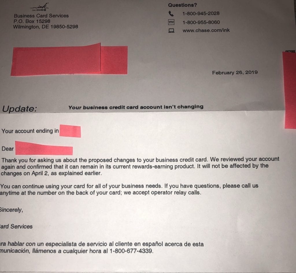 Chase Sending Out Business Credit Card Forced Product Conversion ...