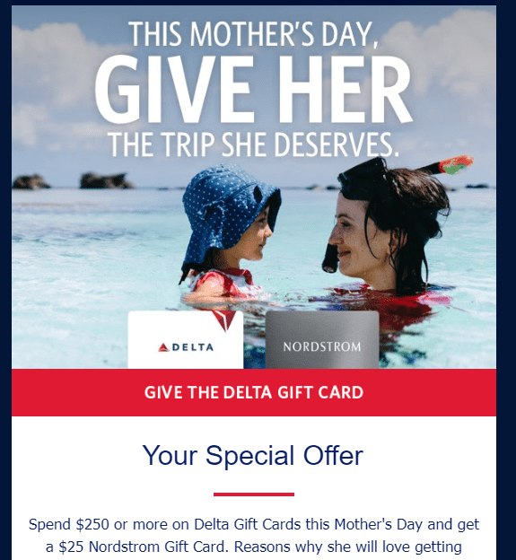 [Targeted] Delta: Buy $250 Giftcard & Get A $25 Nordstrom Giftcard For ...