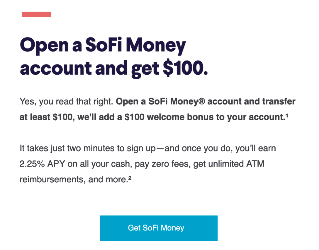 [Expired] [Targeted] SoFi Money 2.25% Account $100 Signup Bonus ...