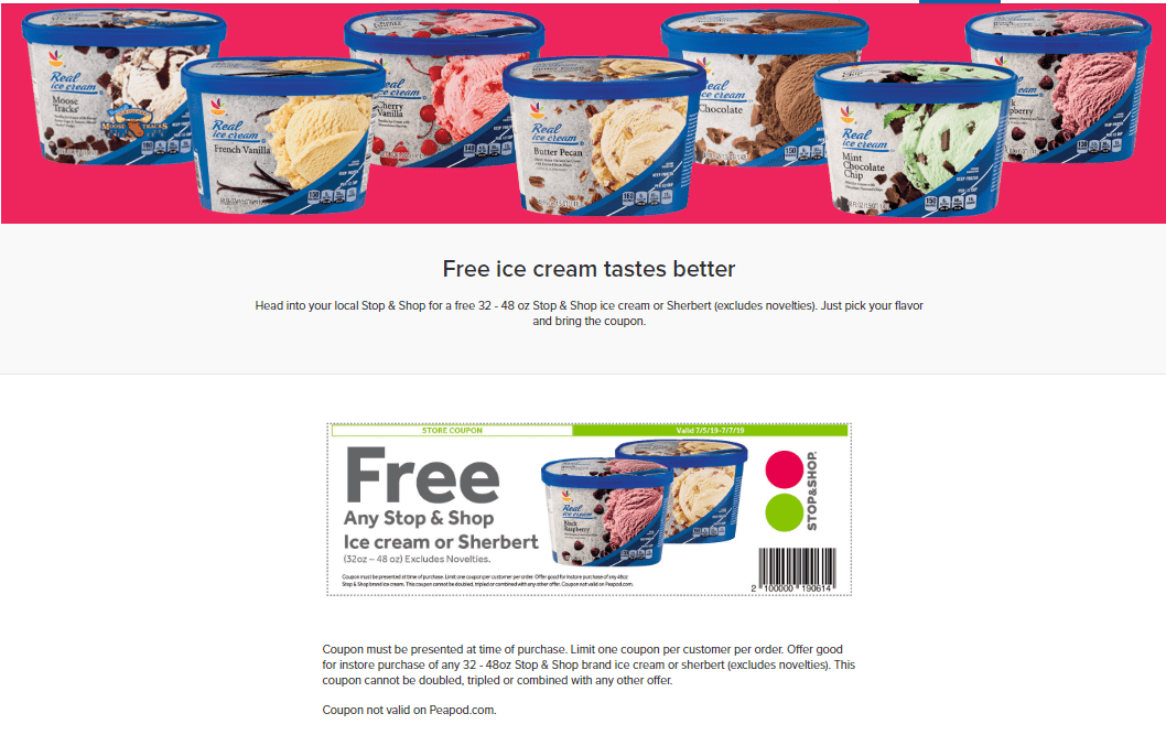 [Expired] Stop&Shop - Free 32-48oz Ice Cream or Sherbet (7/7 Only ...