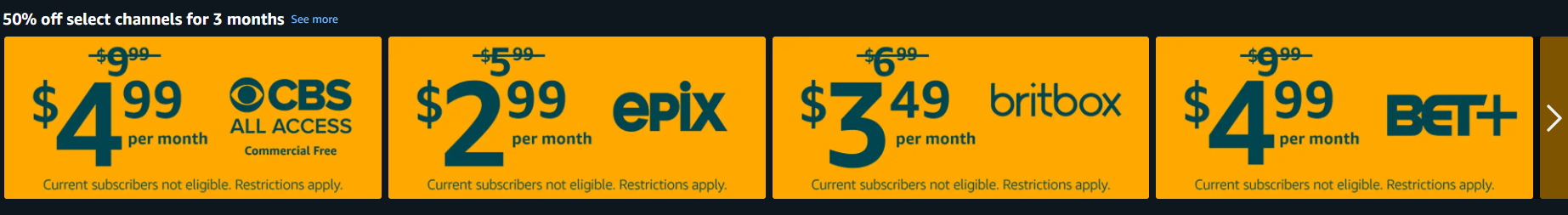 Amazon Channels: 50% Off For 3 Months (CBS All Access, BET+ & More ...