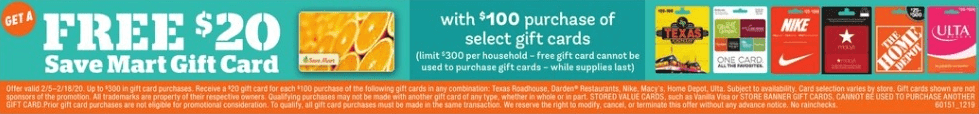 [Expired] Save Mart: Spend $100 On Select Giftcards & Get $20 Save Mart ...