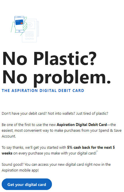 [Targeted] Aspiration: 5% Cash Back On All Digital Card Purchases ...