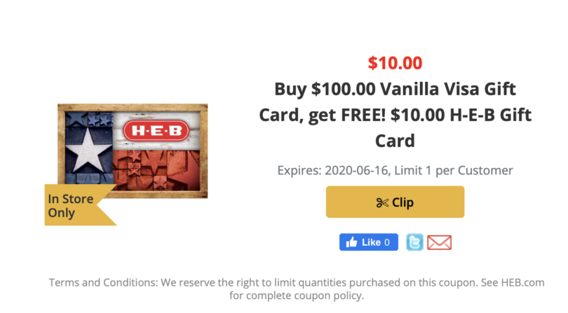 [Expired] H-E-B: Buy $100 Visa Giftcard, Get $10 HEB Giftcard Free (And ...
