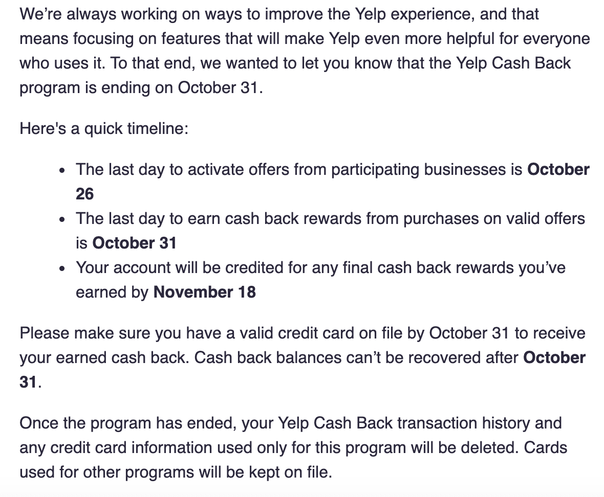 Yelp Cash Back Program Closing Down - Doctor Of Credit