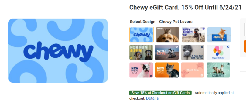 [Expired]Chewy.com: 15% Off Giftcards (40% Off Autoship, Spend $70 On ...