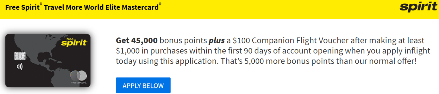 Bank of America Spirit ‘Free Spirit’ Credit Card, 45,000 Points + $100 ...