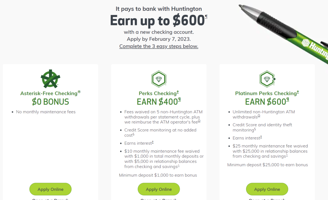 Huntington Bank $400-$600 Checking Promotion [AL, AR, FL, GA, LA, MS ...