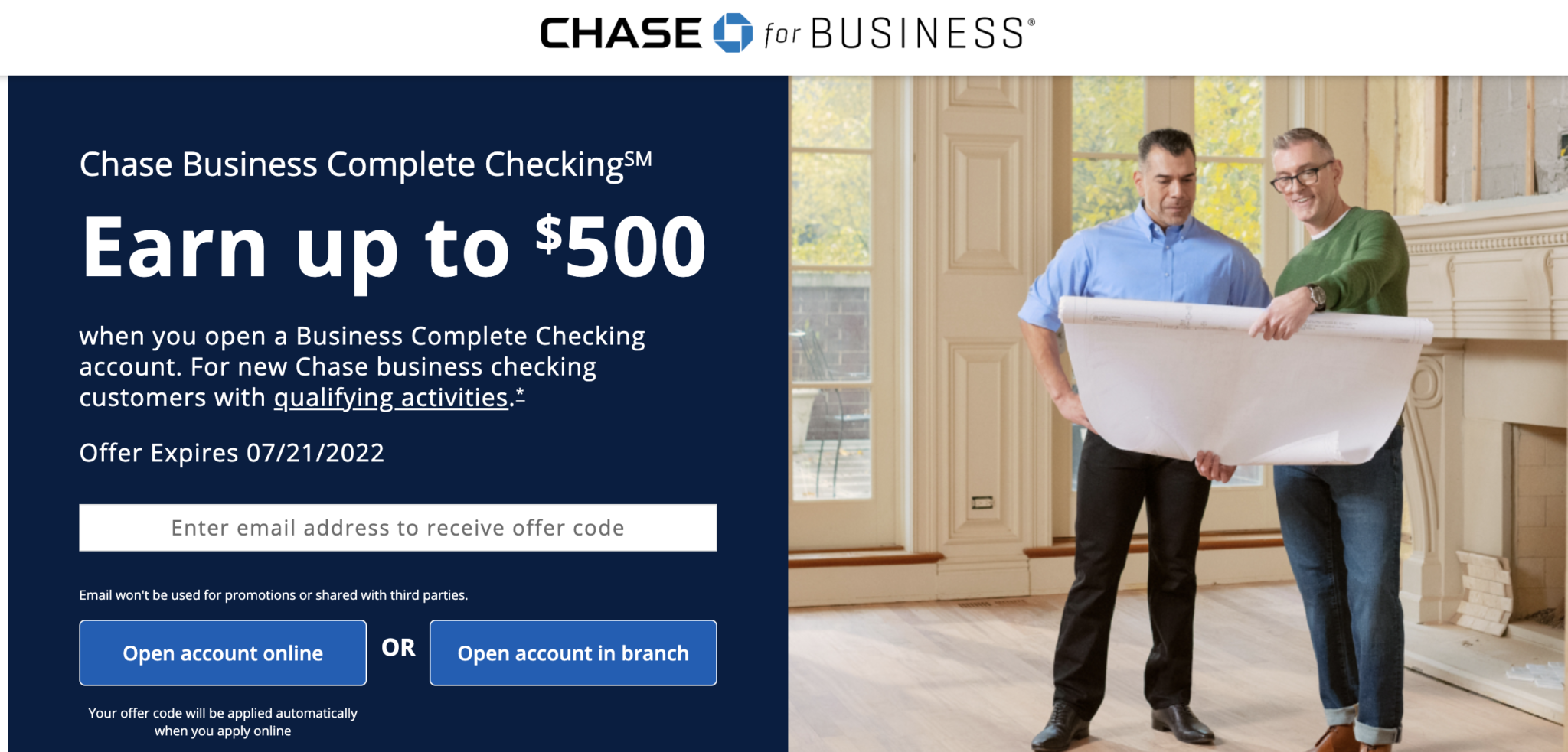 Chase Business Checking $500 Online Bonus (No Direct Deposit Required ...
