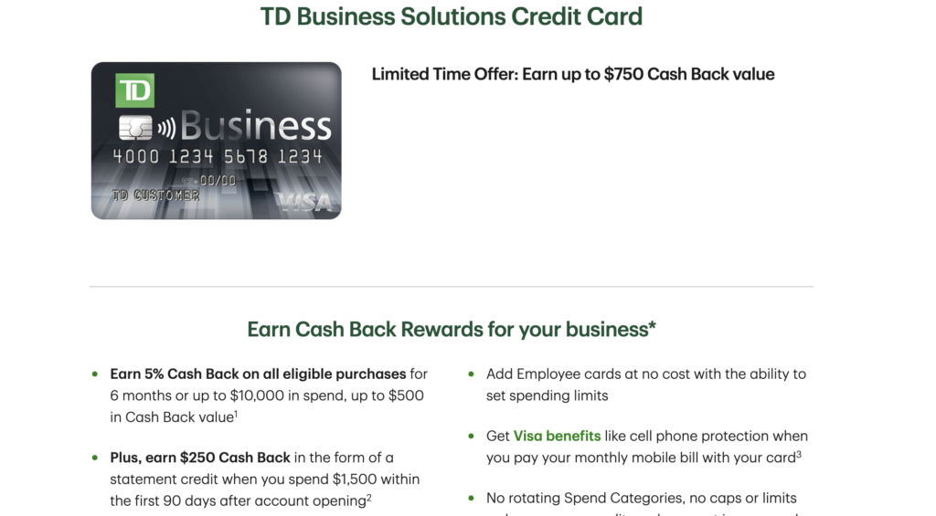 TD Business Solutions Credit Card $750 Cashback with $10,000 Spend [CT ...