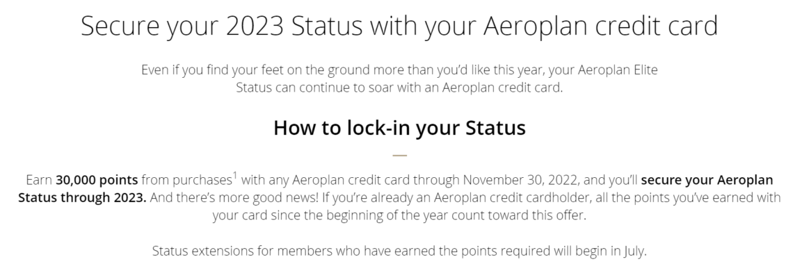 Aeroplan: Status Extension Through 2023 When You Earn 30,000 Points ...