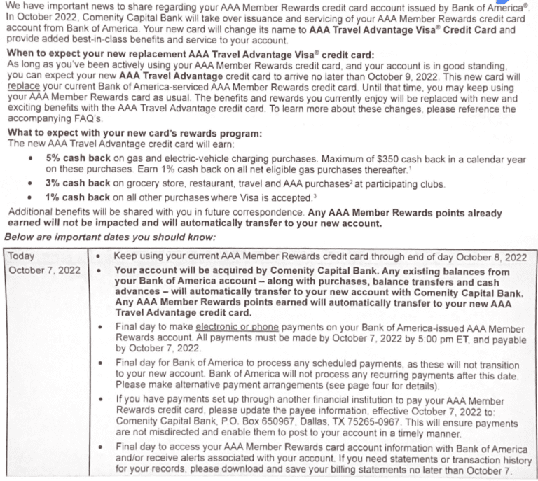 AAA Credit Card Transitioning From Bank of America To Comenity; New ...