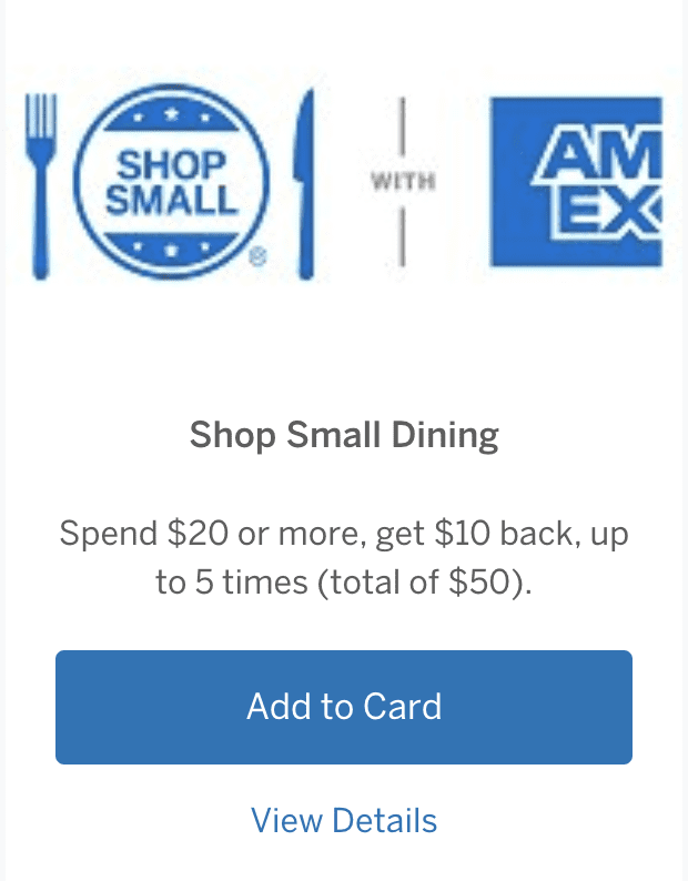 AmEx Offer: Shop Small Dining, Spend $20+ & Receive $10 Statement ...