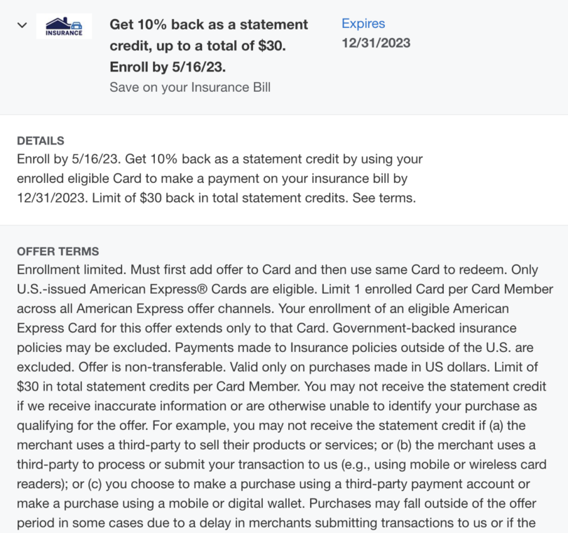 AmEx Offers: Save 5-10% On Insurance Payments, Up To $20 Savings ...