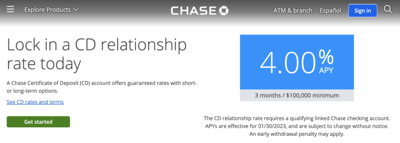 Chase 4.00% APY 3-Month CD - Doctor Of Credit