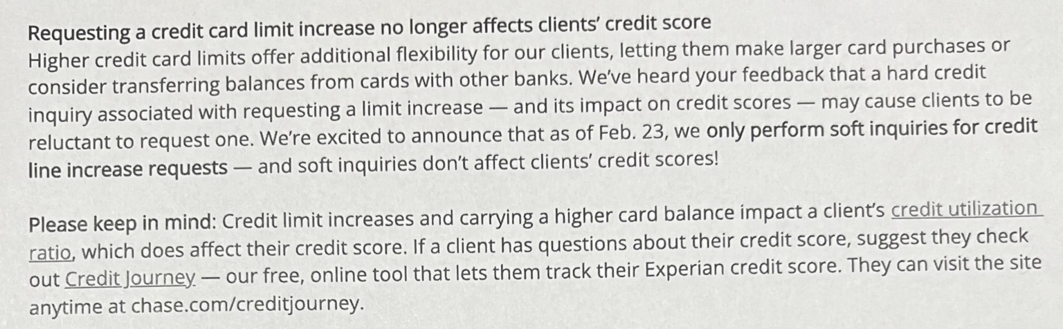 Chase Allowing Credit Limit Increases Without Hard Credit Pull - Doctor ...