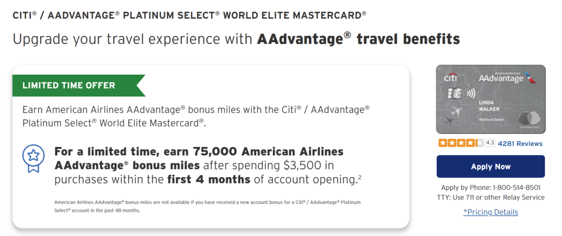 [Expired] Citi / AAdvantage Platinum Select World Elite MasterCard – 75,000 Miles - Doctor Of Credit