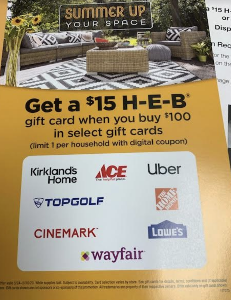 [Expired] H-E-B: Get $15 Giftcard When Purchasing $100 Select Giftcards ...