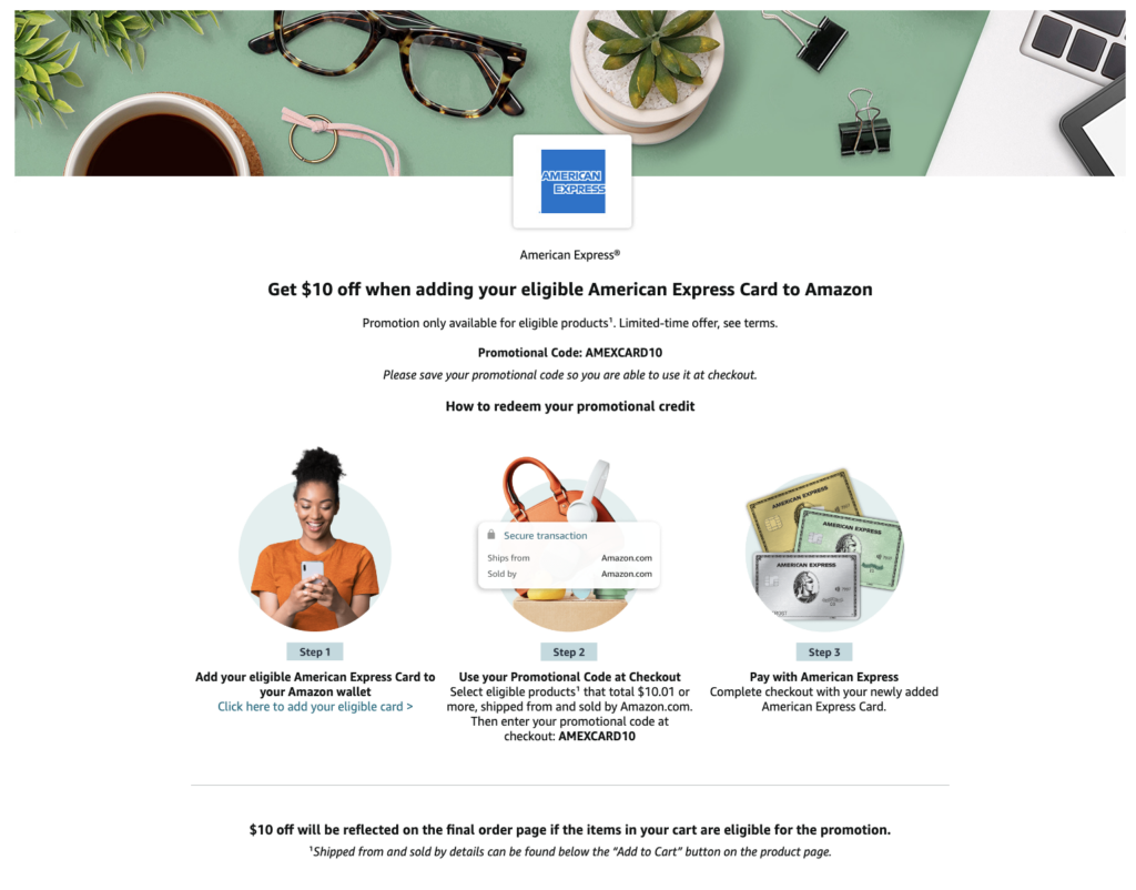 [Expired] [YMMV] Amazon: Add American Express Card & Get $10 Off (Promo ...
