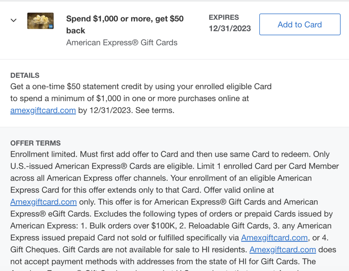 [Expired] AmEx Offers: AmEx Giftcards, Spend $1,000/$300 & Get $50/$20 ...
