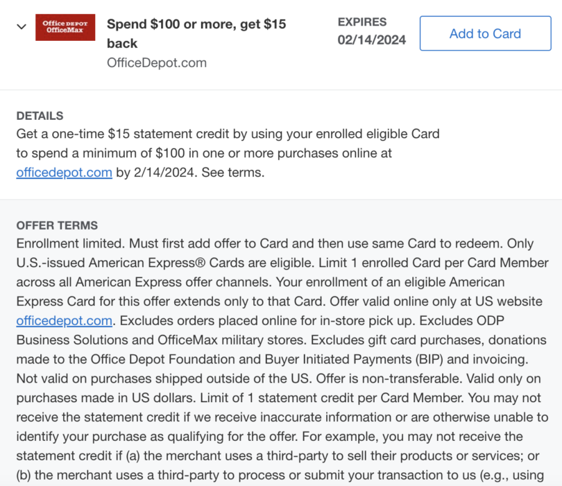 [Expired] AmEx Offers: OfficeDepot.com, Spend $100 & Get $15 Statement ...