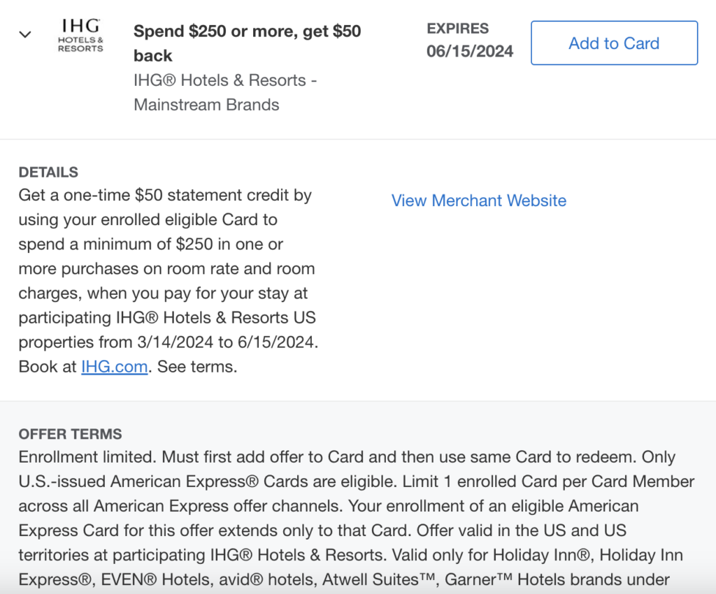[Expired] AmEx Offers: Select IHG Properties, Spend $250 & Get $50 Back ...