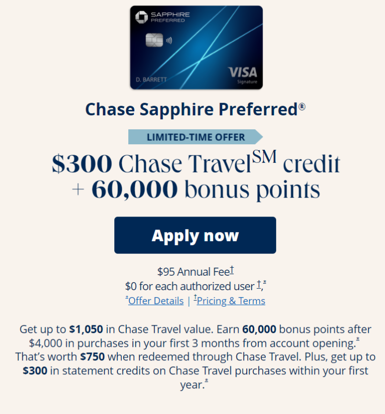 Chase Sapphire Preferred: 60,000 Points + $300 Travel Credit Offer ...