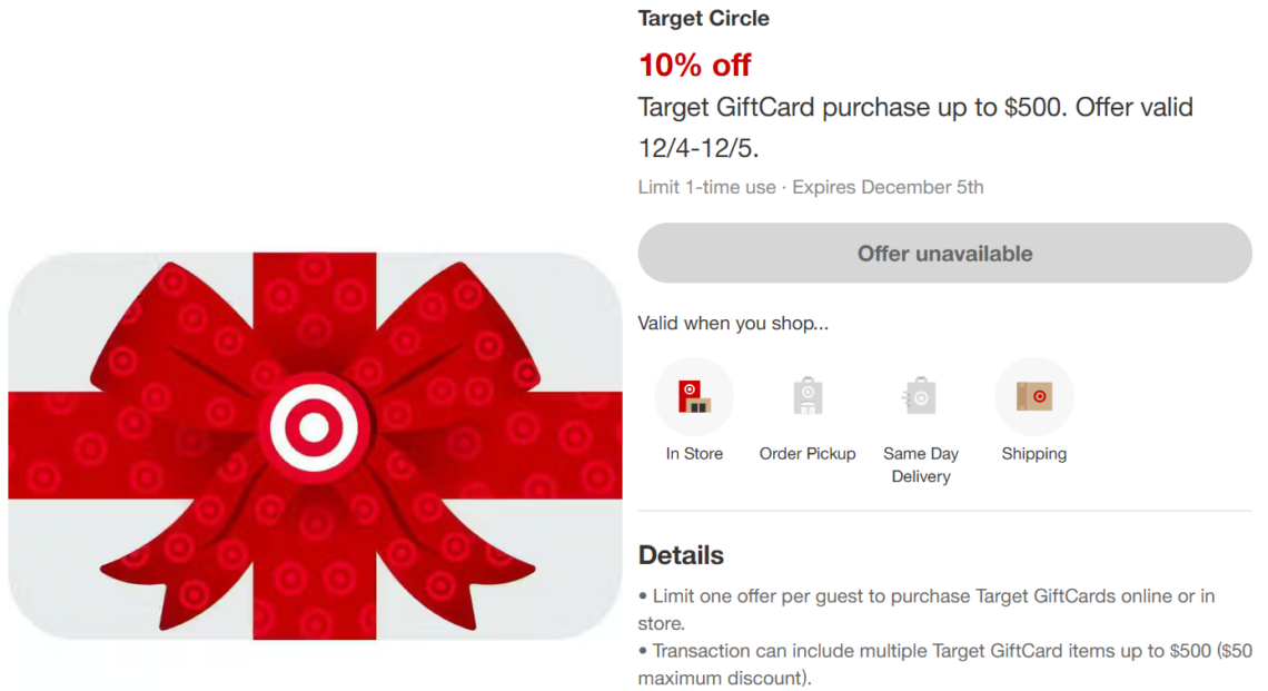 [Expired] Target: 10% Off Target Giftcards (12/7 – 12/8) - Doctor Of Credit