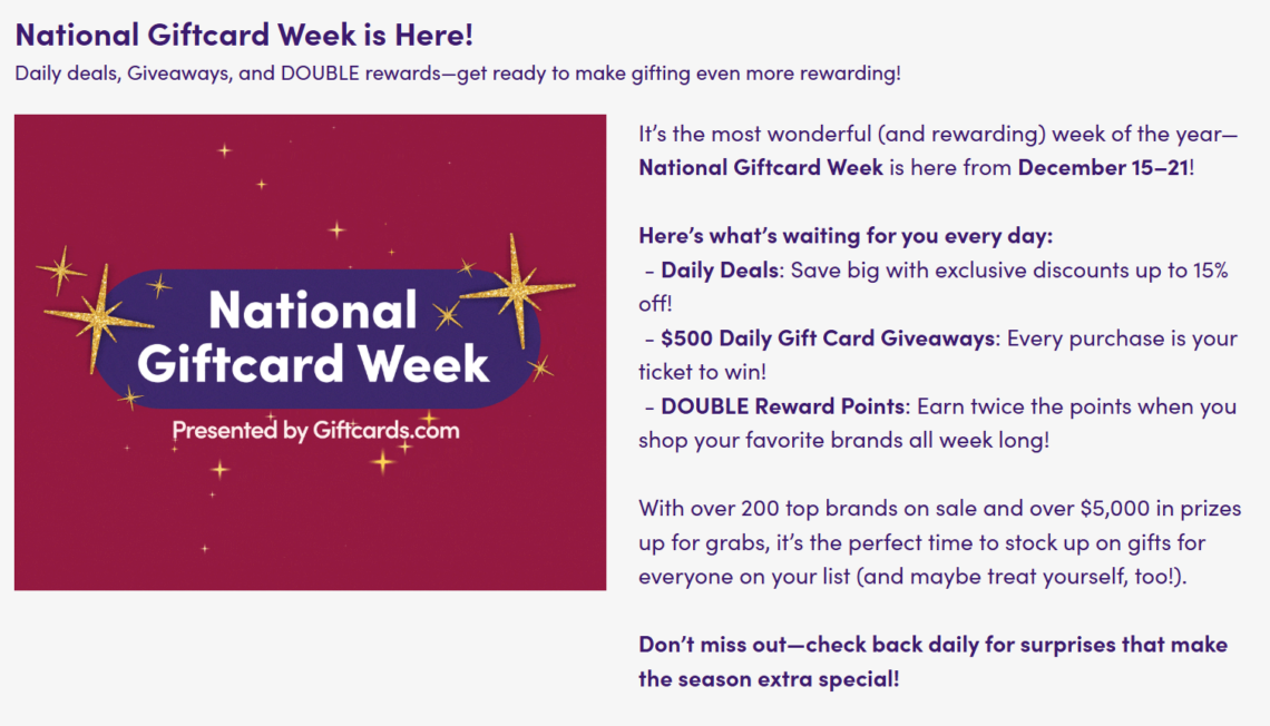 Giftcards.com: Giftcard Week, Save 10%-15% Off Select Giftcards, Double ...