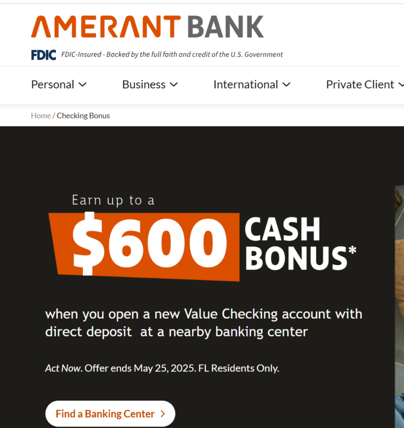 [FL, In Branch Only] Amerant Bank $300/$600 Checking Bonus - Doctor Of Credit