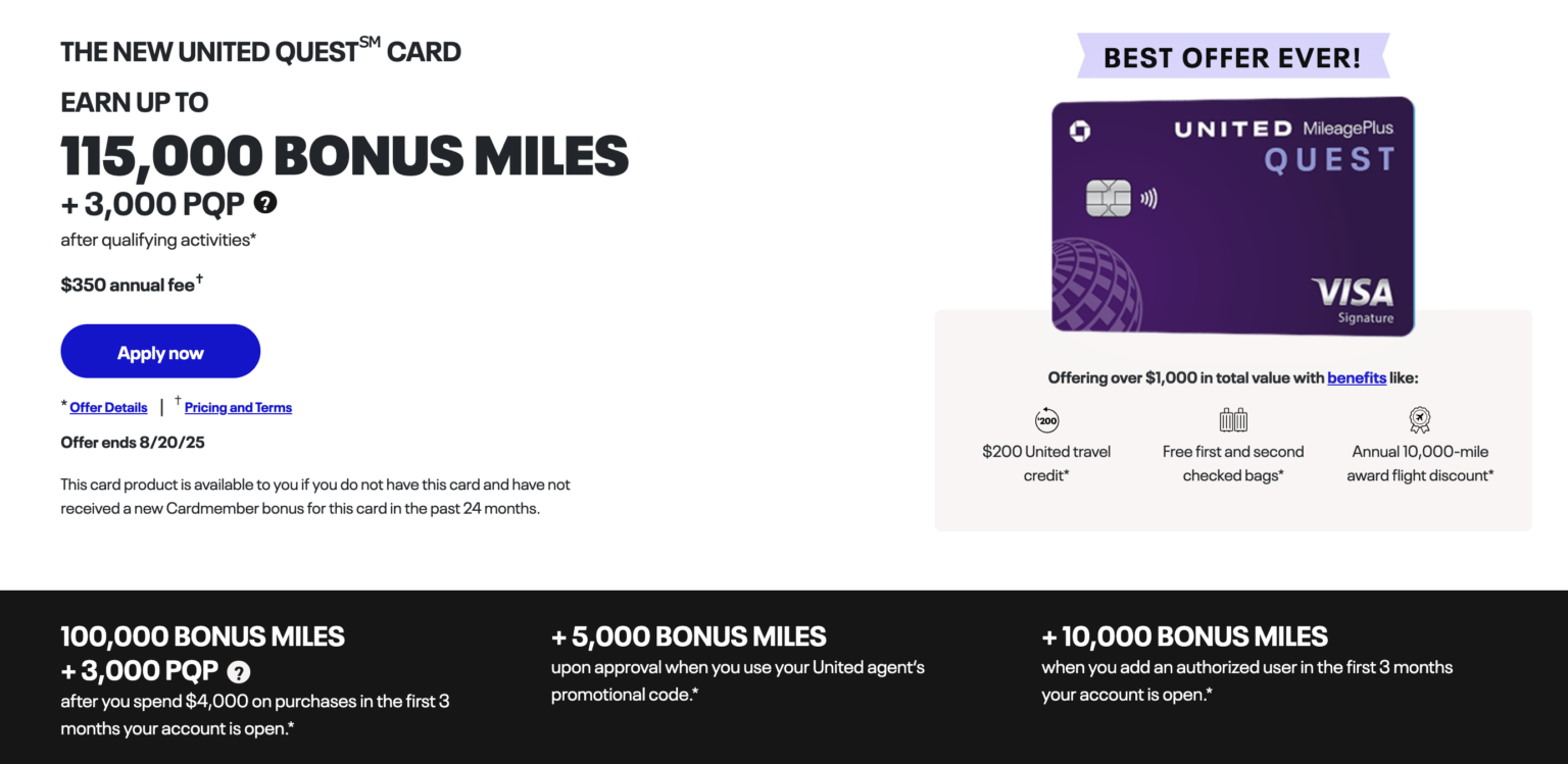 [Expired] Chase United Quest Card: 100,000 + Up To 15,000 Miles Signup ...
