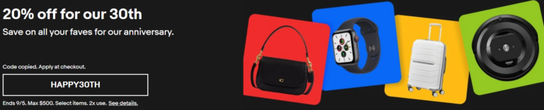 eBay: 20% Off Select Items For 30th Anniversary Sale With Promo Code ...